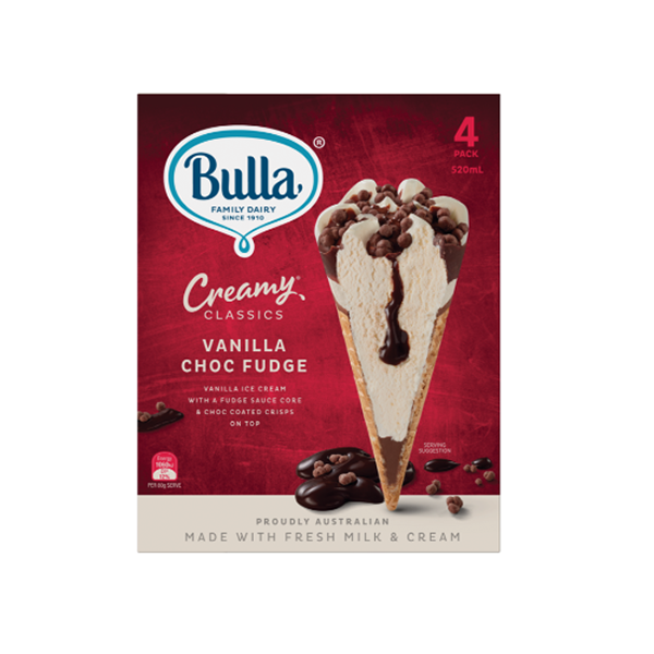 Bulla Creamy Classics Vanilla Choc Fudge Cones Ice Cream